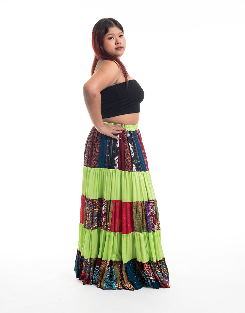 Plus Size Patchwork Long Skirt in Lime Green – Harem Pants