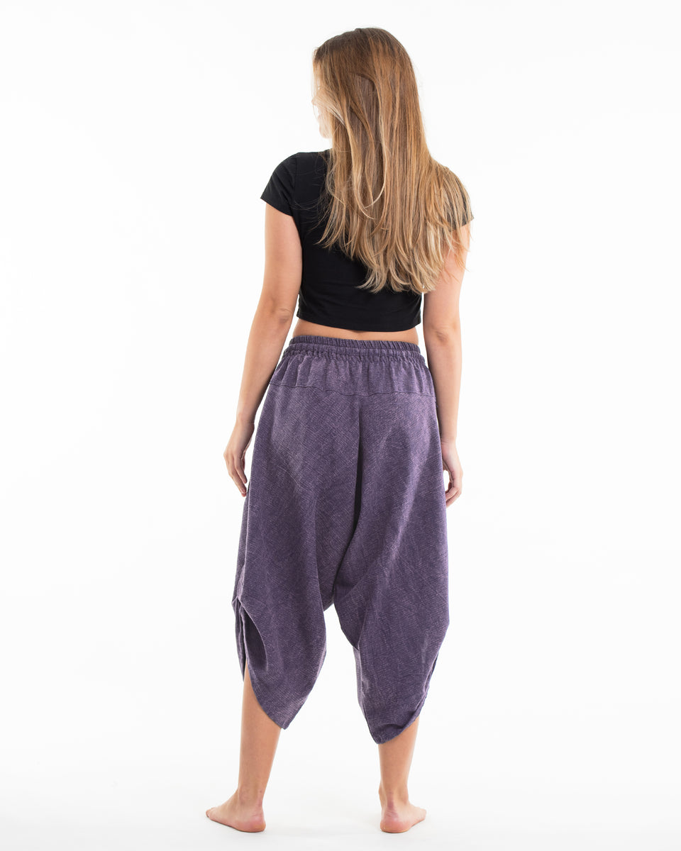 Stone Washed Large Pockets Women's Harem Pants in Purple