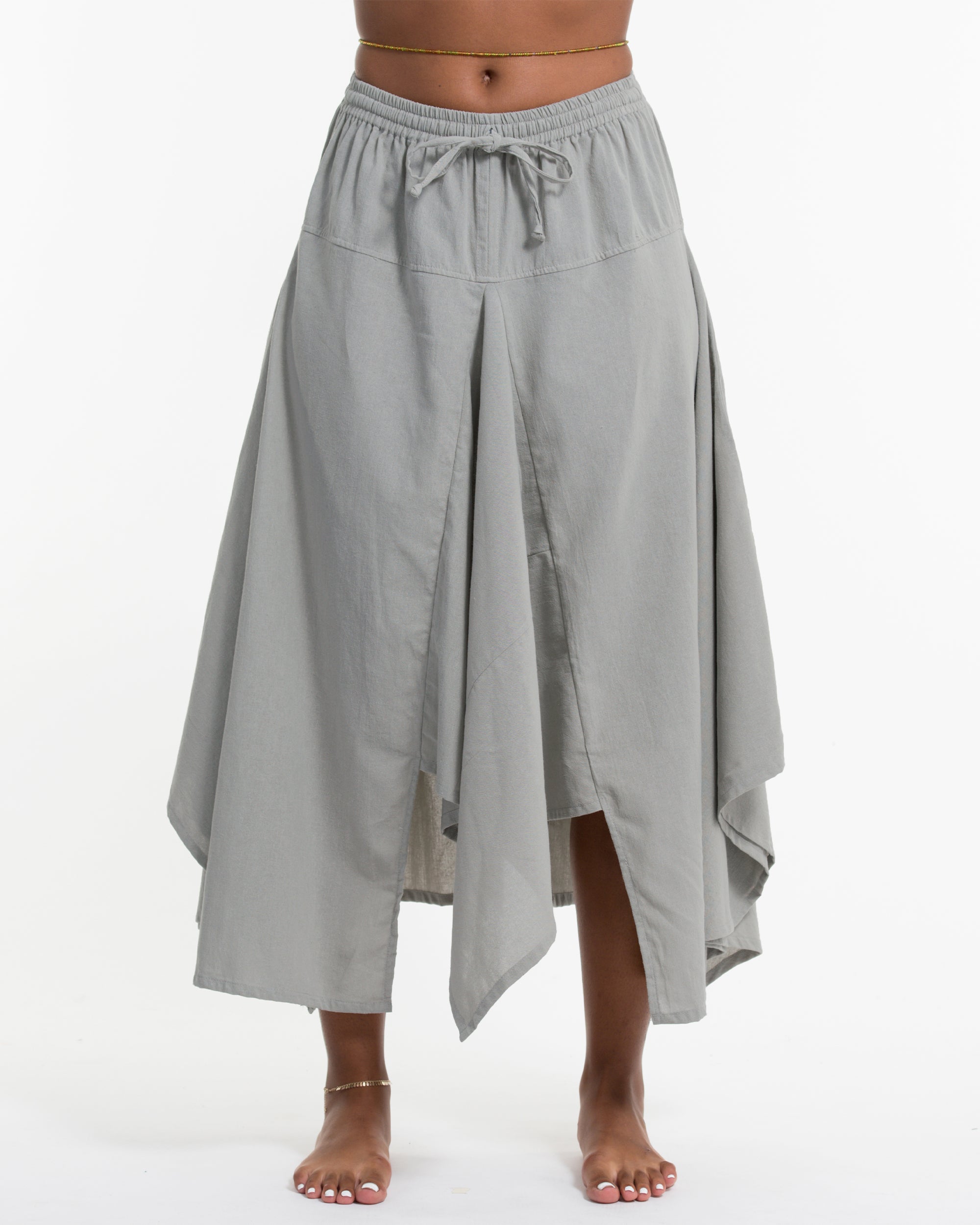 Solid Color Cotton Handkerchief Midi Skirt in Gray – Harem Pants