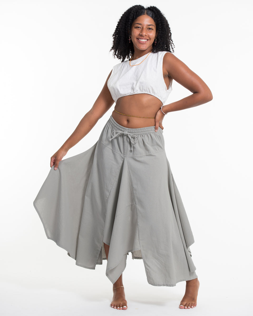 Solid Color Cotton Handkerchief Midi Skirt in Gray – Harem Pants