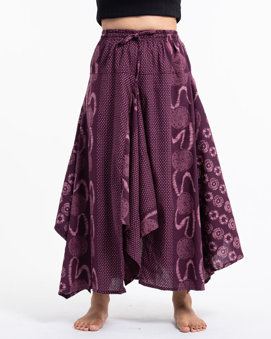Daisy Dot Prints Cotton Handkerchief Midi Skirt in Purple – Harem Pants