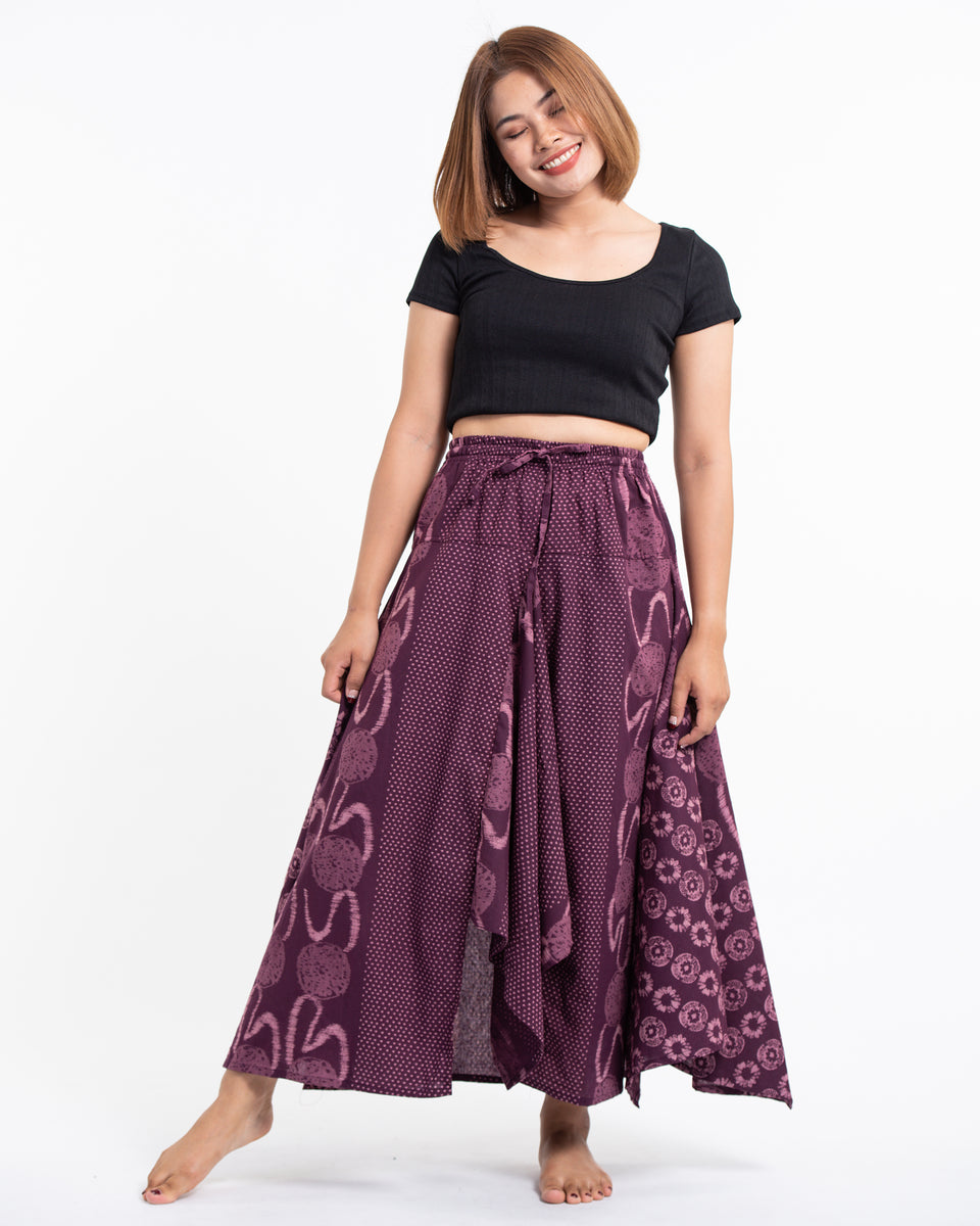 Daisy Dot Prints Cotton Handkerchief Midi Skirt in Purple – Harem Pants