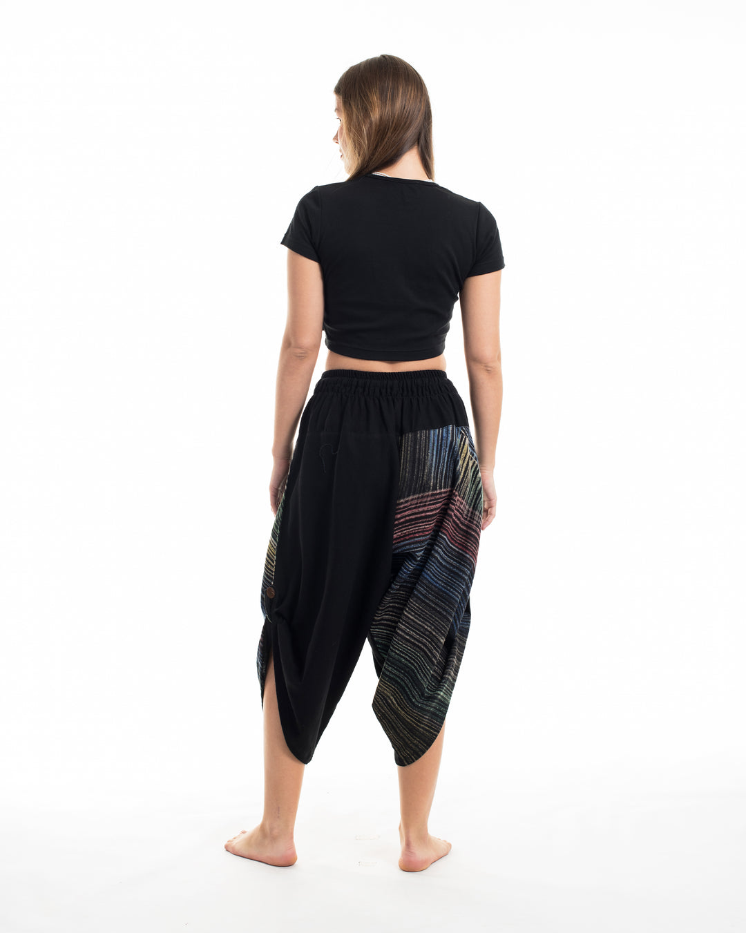 Two Tone Rainbow Prints Women's Three Quarter Pants in Black – Harem Pants