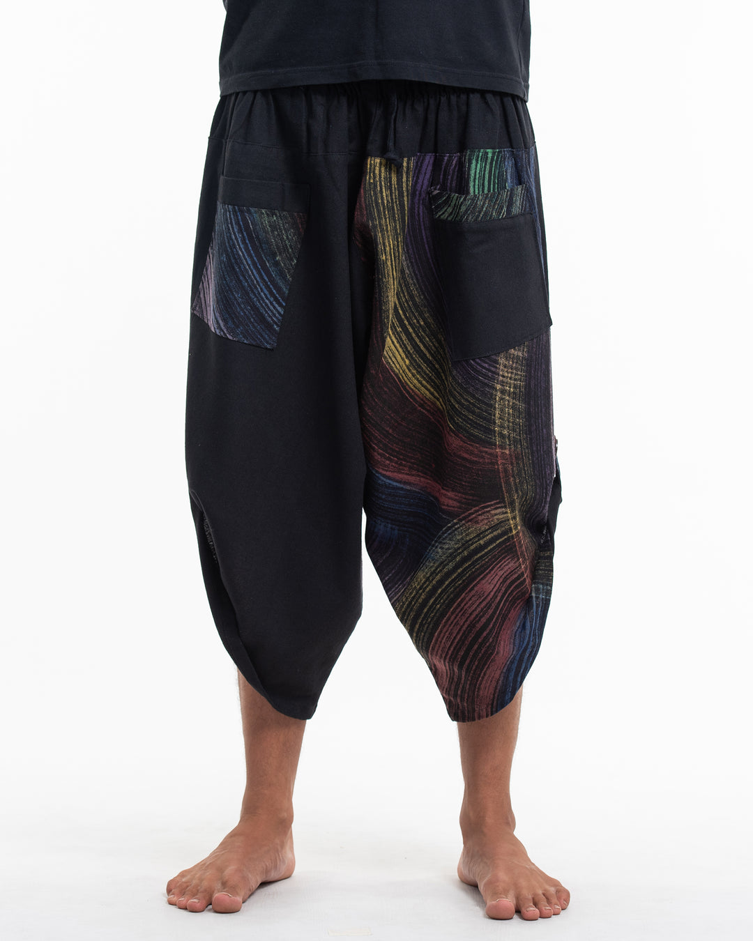 Two Tone Rainbow Prints Men's Three Quarter Pants in Black – Harem Pants