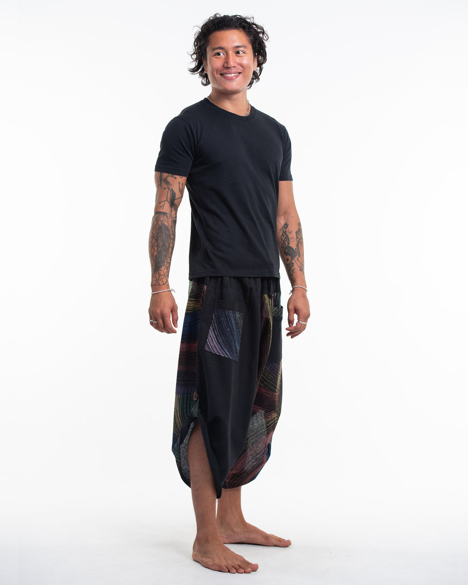 Two Tone Rainbow Prints Men's Three Quarter Pants in Black – Harem Pants