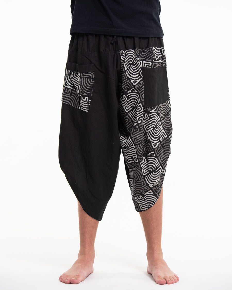 Two Tone Maze Print Men's Three Quarter Pants in Black – Harem Pants