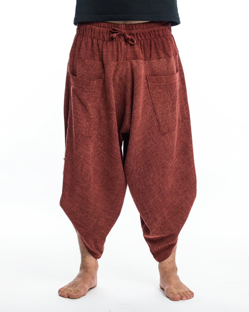 Stone Washed Large Pockets Men's Harem Pants in Brick