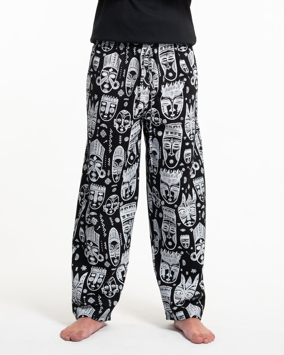 Tribal Mask Print Men Cotton Pants in Black – Harem Pants