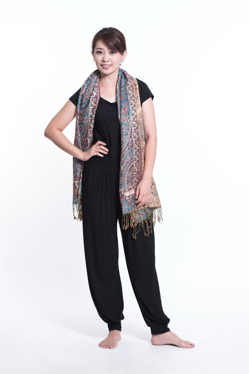 Sure Design Nepal Traditional Paisley Pashmina Shawl Scarf In Blue