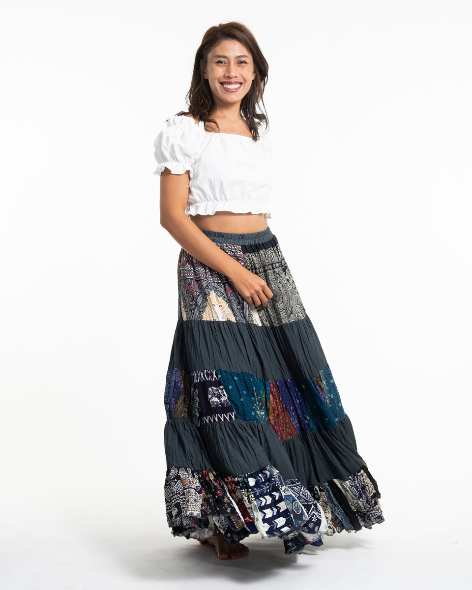 Patchwork Long Skirt in Dark Gray – Harem Pants