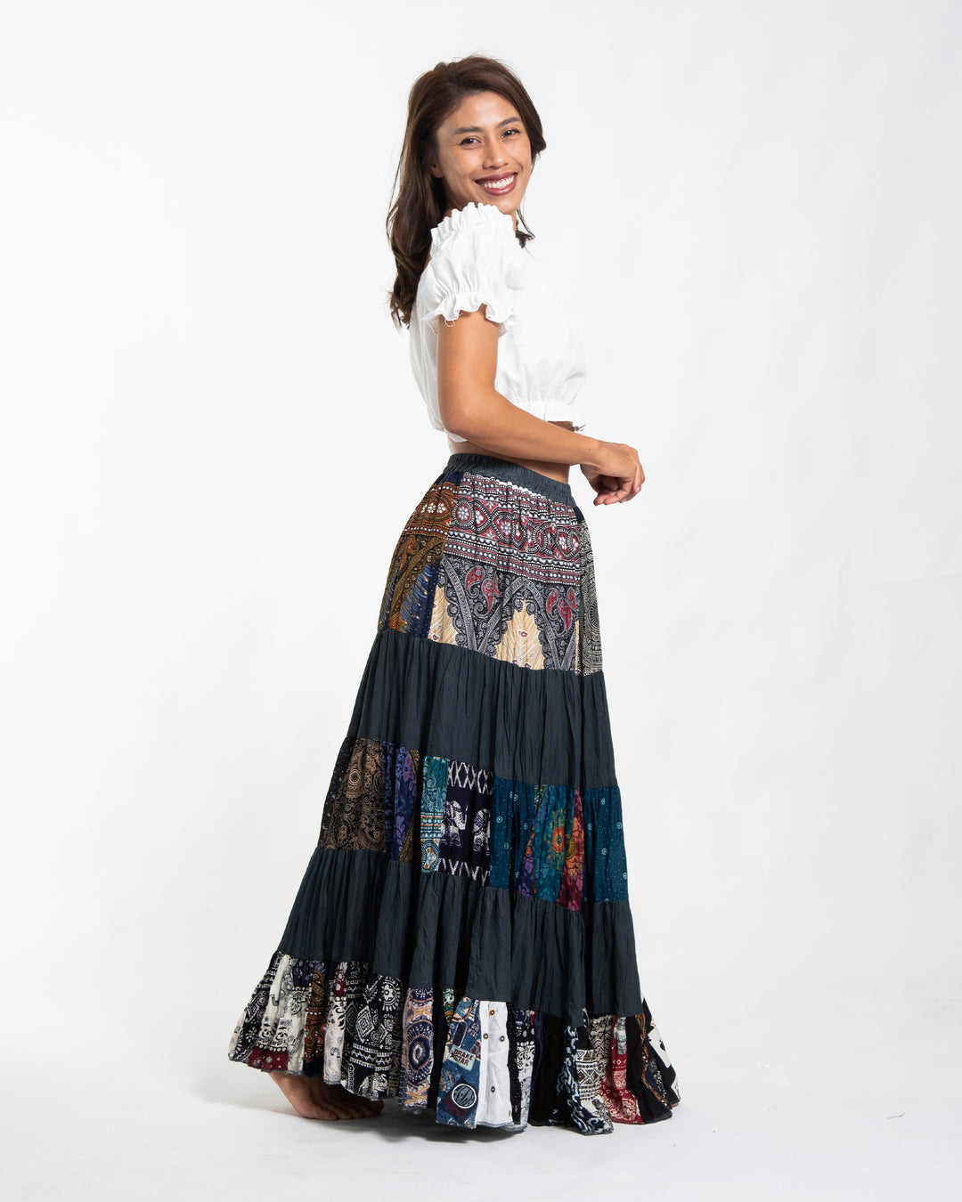 Patchwork Long Skirt in Dark Gray – Harem Pants