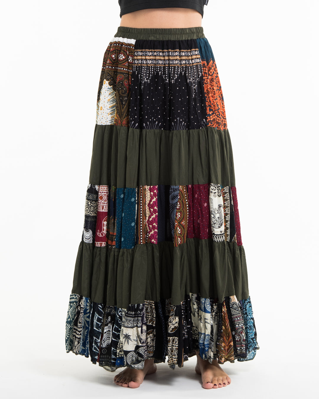 Patchwork Long Skirt in Dark Green – Harem Pants