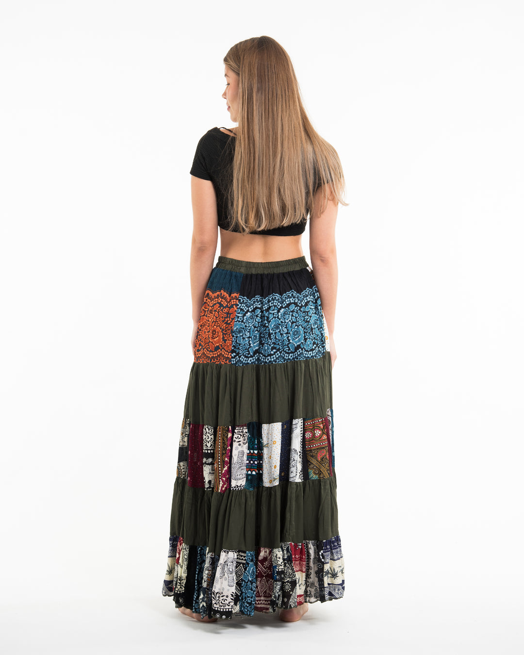 Patchwork Long Skirt in Dark Green – Harem Pants