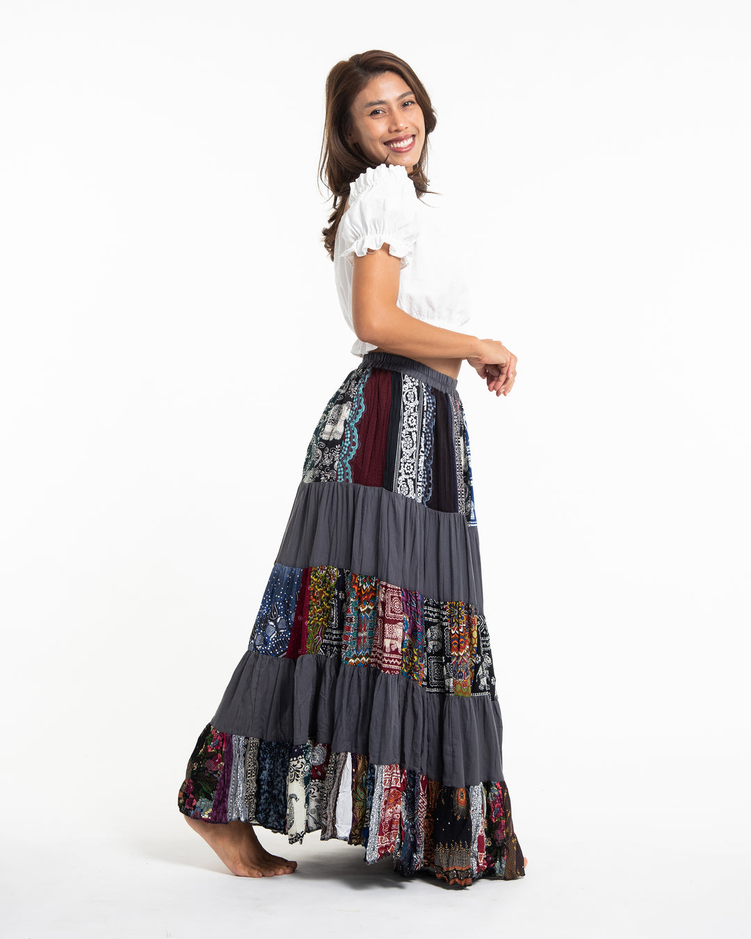 Patchwork Long Skirt in Gray – Harem Pants