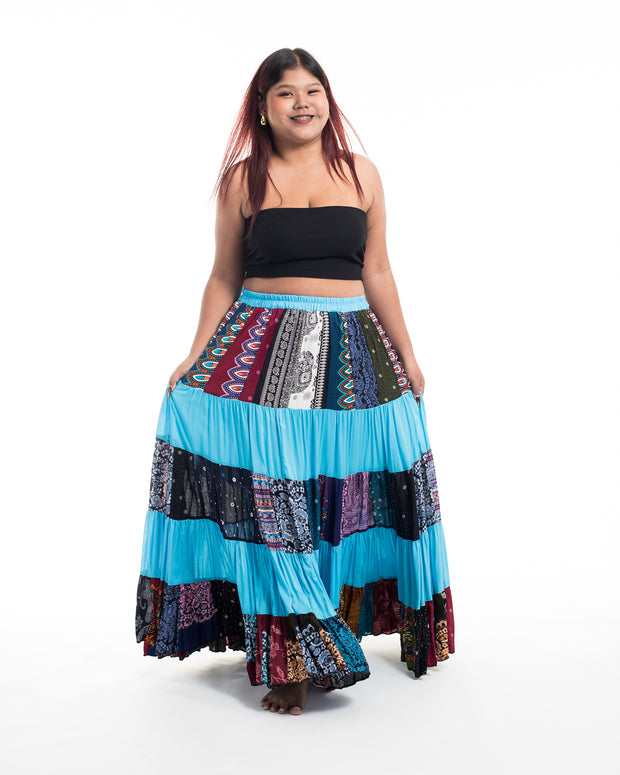 Plus Size Patchwork Long Skirt in Blue – Harem Pants