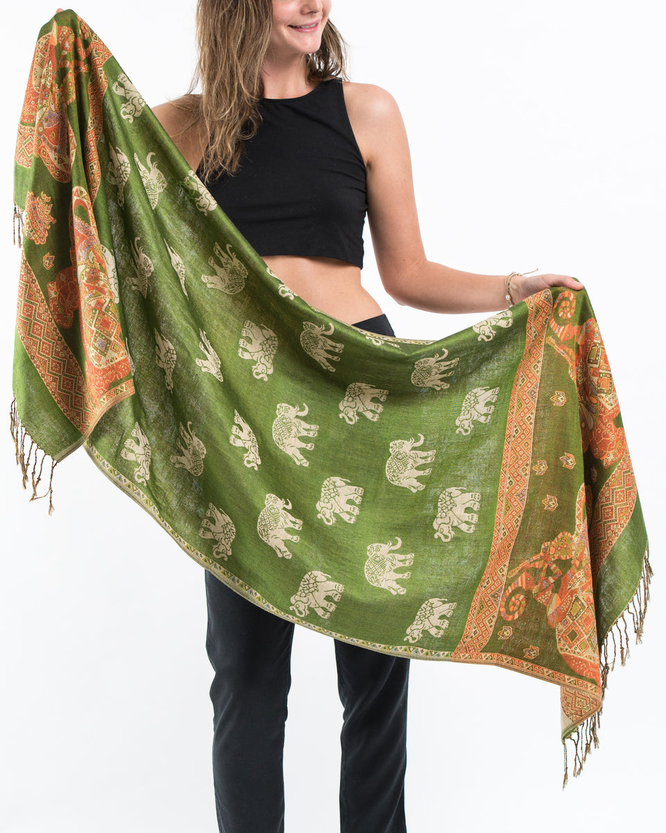 Nepal Elephant Pashmina Shawl Scarf in Green – Harem Pants