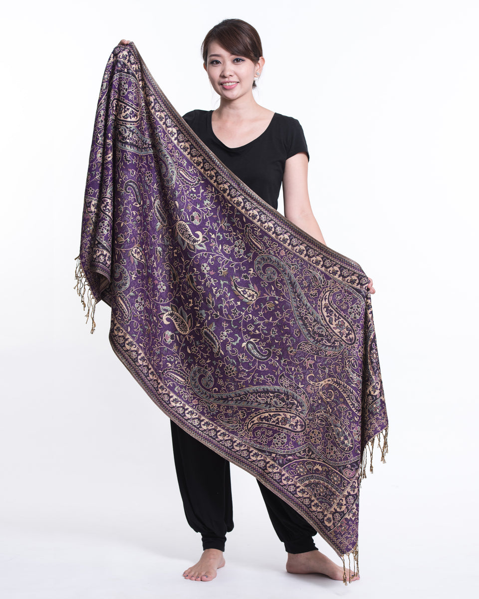 Nepal Traditional Paisley Pashmina Shawl Scarf in Purple – Harem Pants