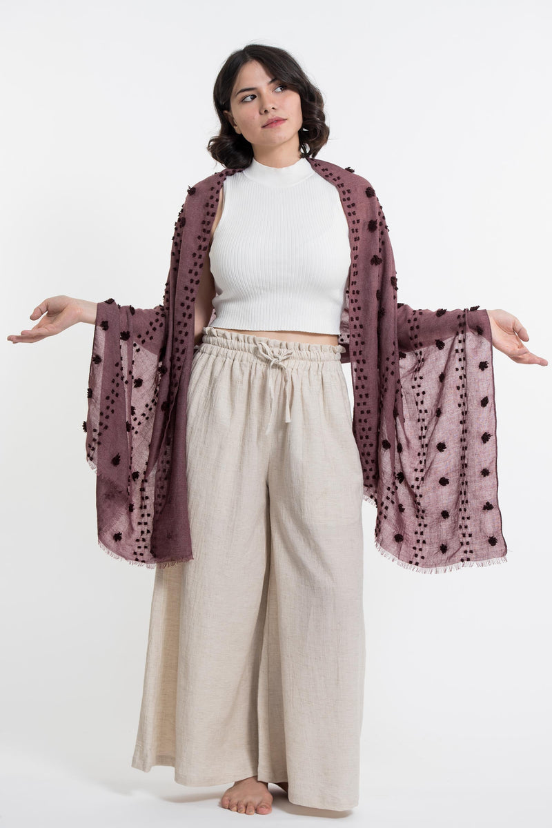 Sure Design Cotton Blend Shawl Scarf with Pom Poms in Red – Harem Pants
