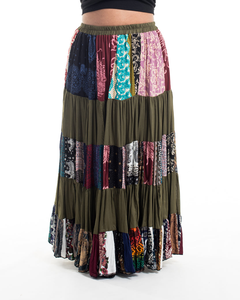 Plus Size Patchwork Long Skirt in Green – Harem Pants