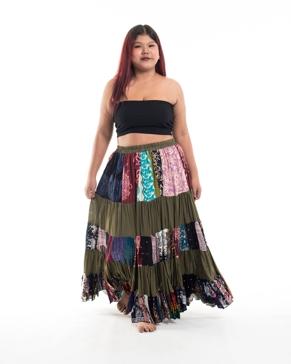 Plus Size Patchwork Long Skirt in Green – Harem Pants