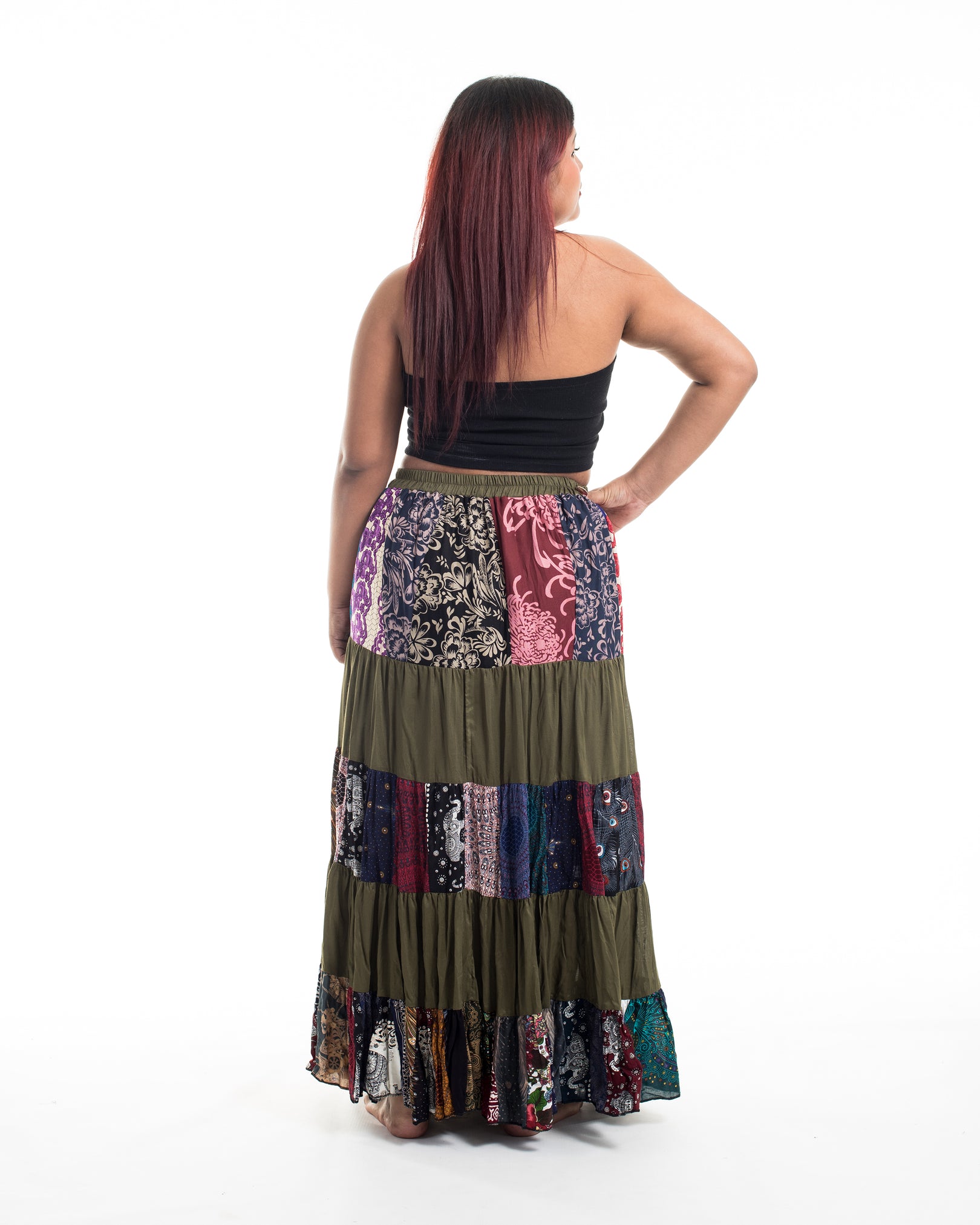 Plus Size Patchwork Long Skirt in Green – Harem Pants