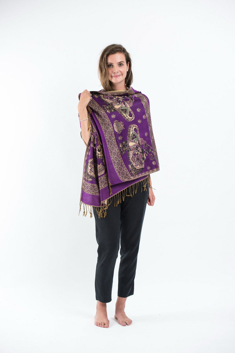 Sure Design Nepal Elephant Pashmina Shawl Scarf in Purple – Harem Pants