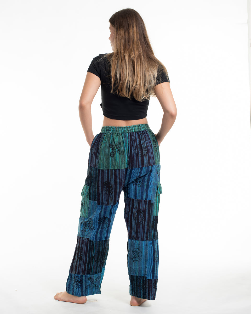 Women's Patchwork Block-Printed Pants in Blue – Harem Pants