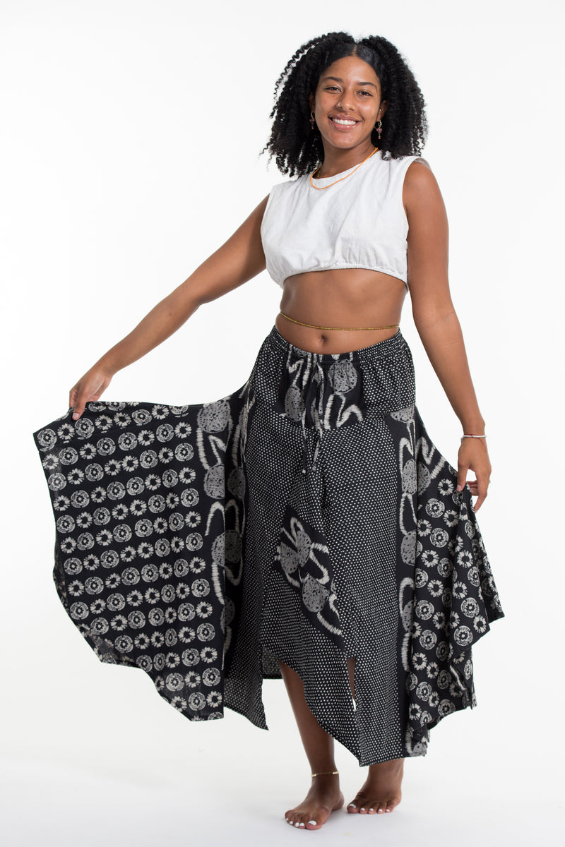 Daisy Dot Prints Cotton Handkerchief Midi Skirt in Black – Harem Pants