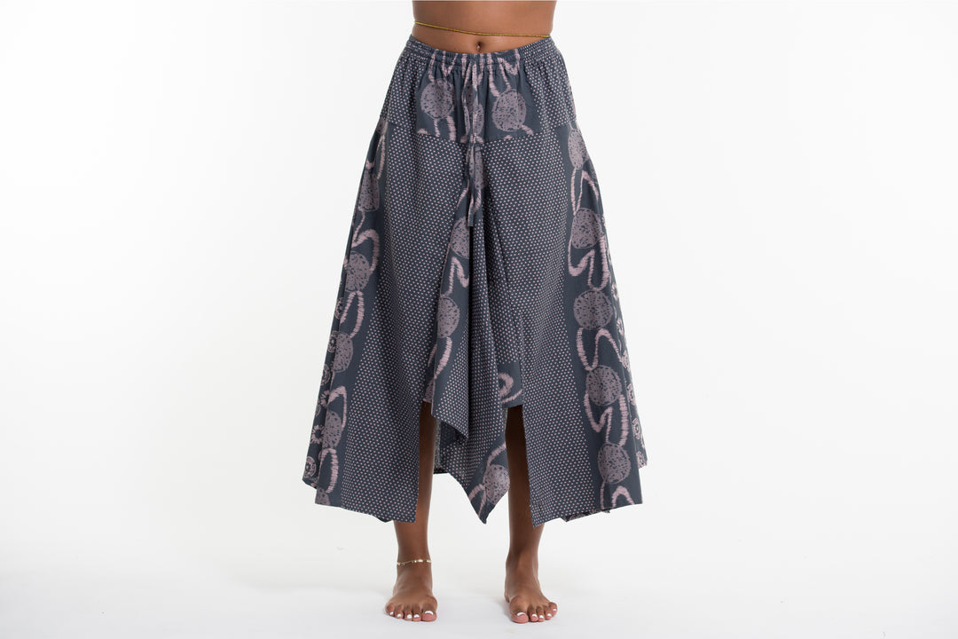 Daisy Dot Prints Cotton Handkerchief Midi Skirt in Gray – Harem Pants