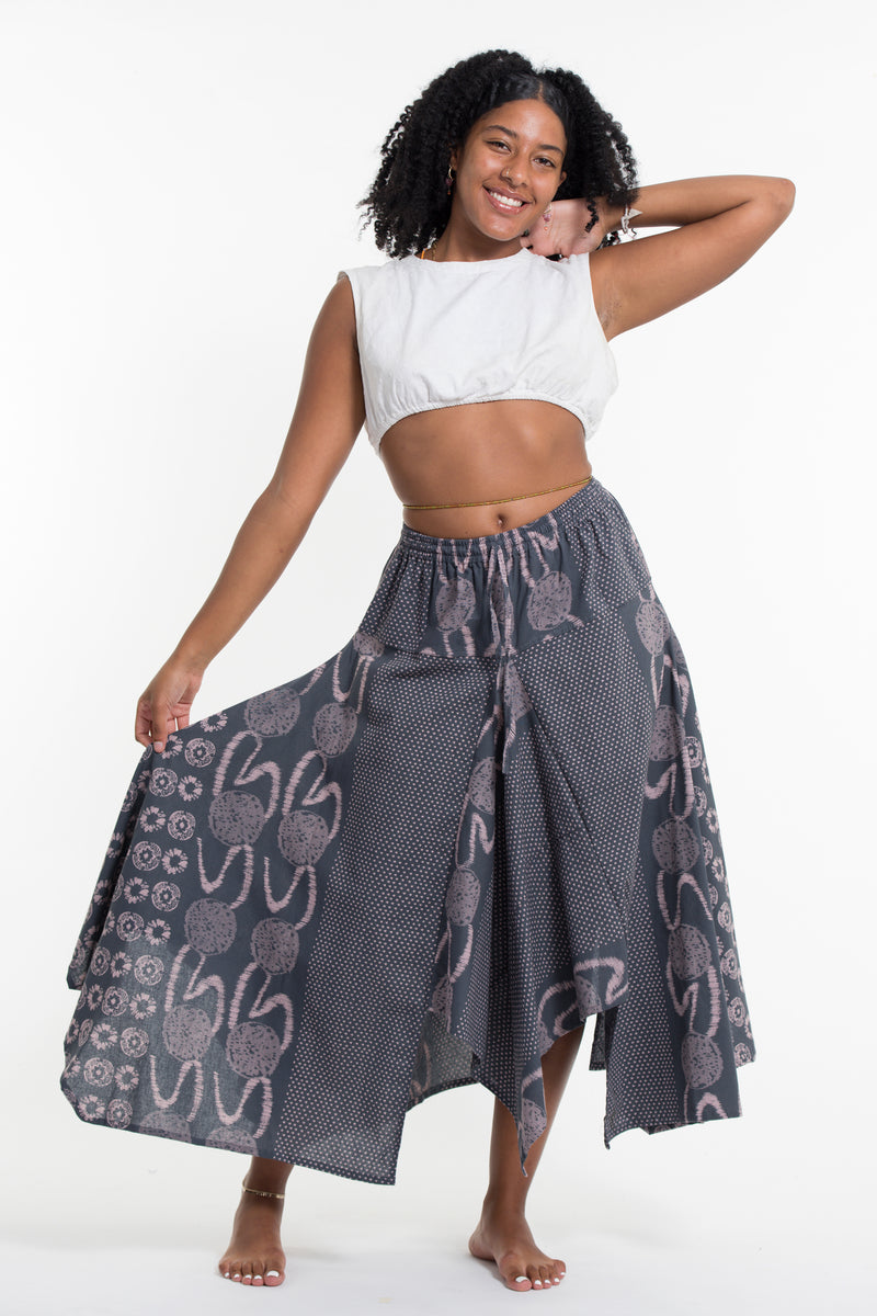 Daisy Dot Prints Cotton Handkerchief Midi Skirt in Gray – Harem Pants