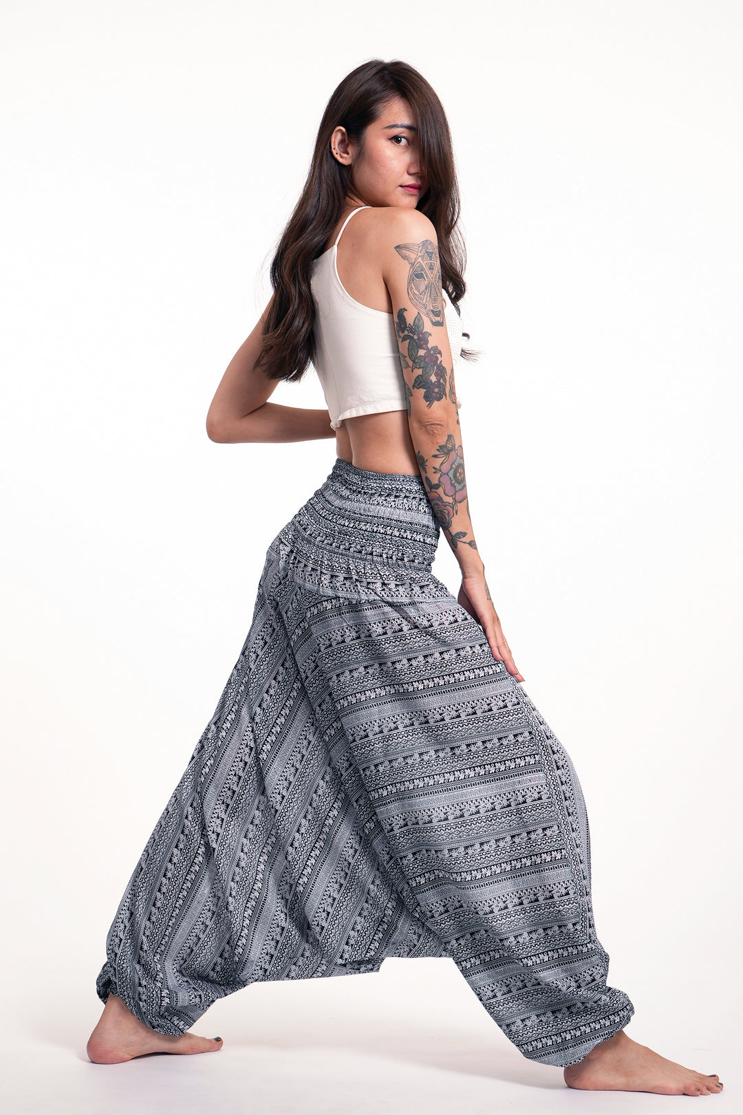 Aztec Stripes 2-in-1 Jumpsuit Harem Pants in Gray