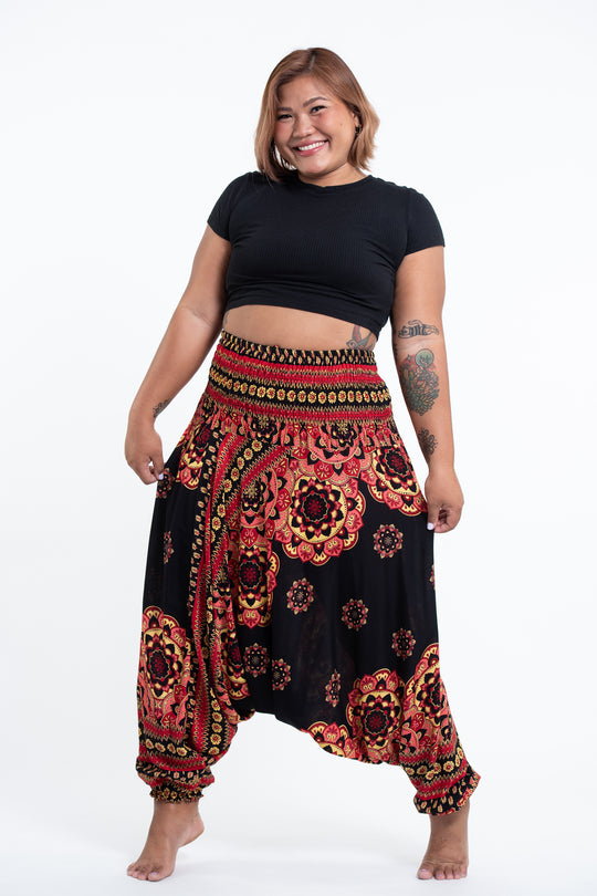 Plus Size Lotus Mandalas 2 In 1 Jumpsuit Harem Pants In Black