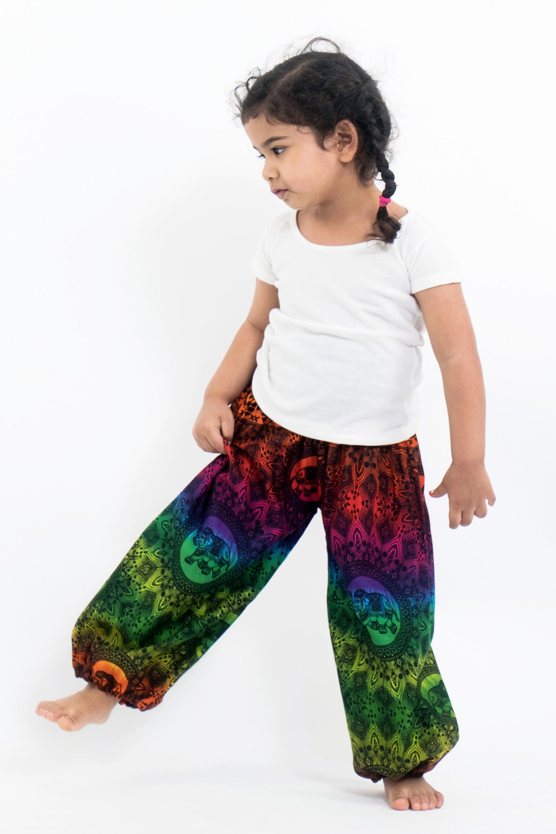 Rainbow Elephant Kids Elephant Pants in Green – Harem Pants