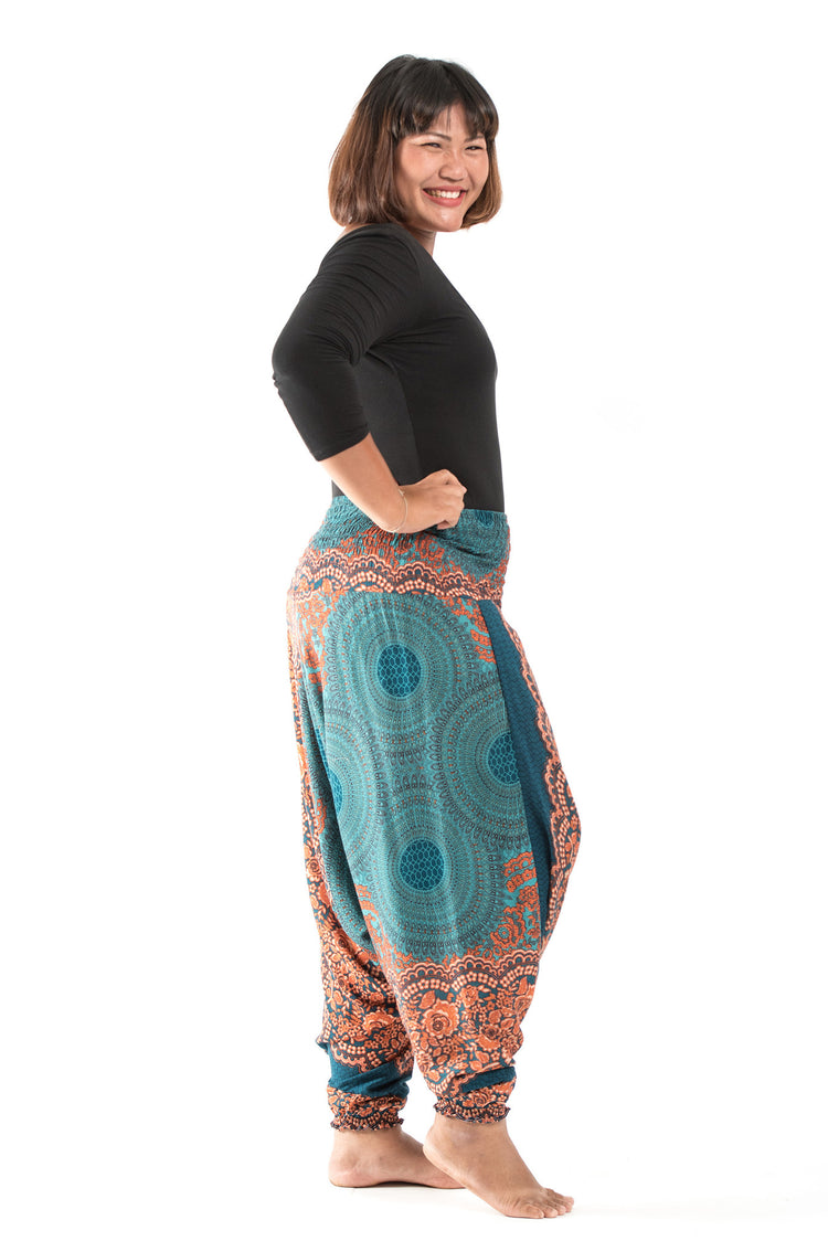 Plus Size Geometric Mandalas 2-in-1 Jumpsuit Harem Pants in Turquoise