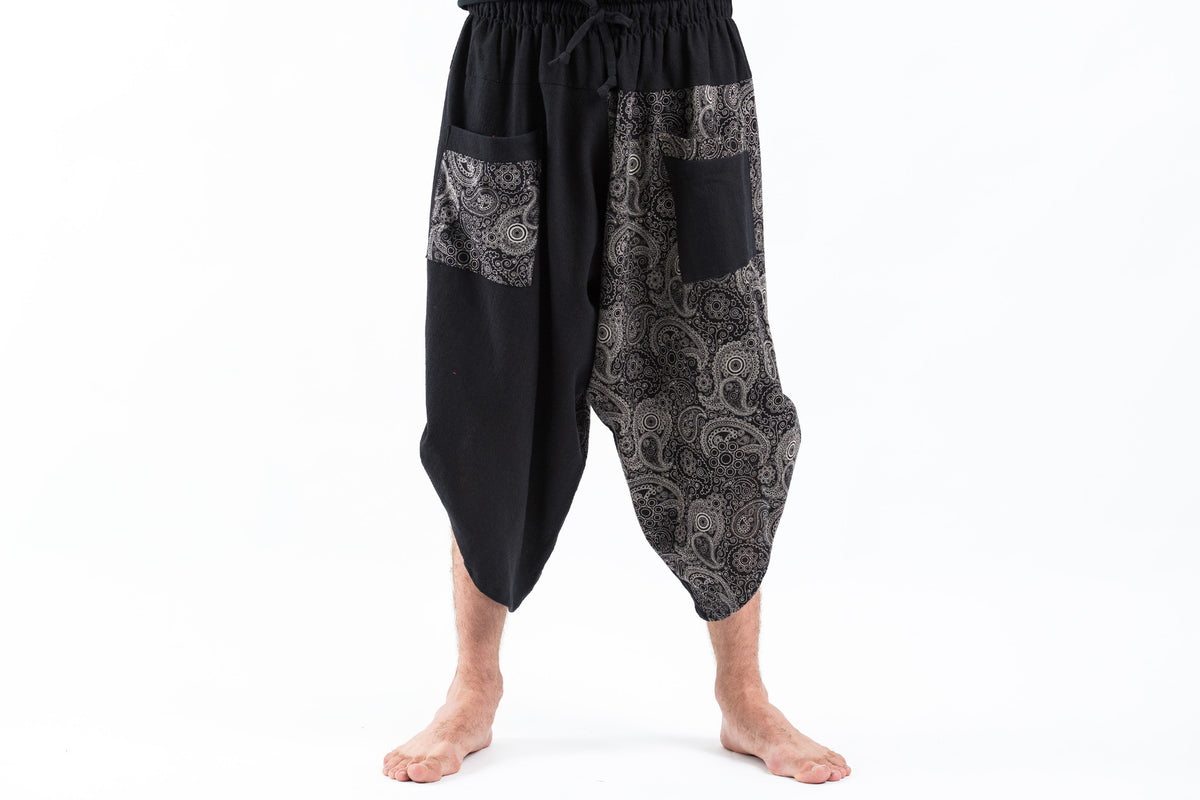 Two Tone Paisley Prints Men's Three Quarter Pants in Black – Harem Pants