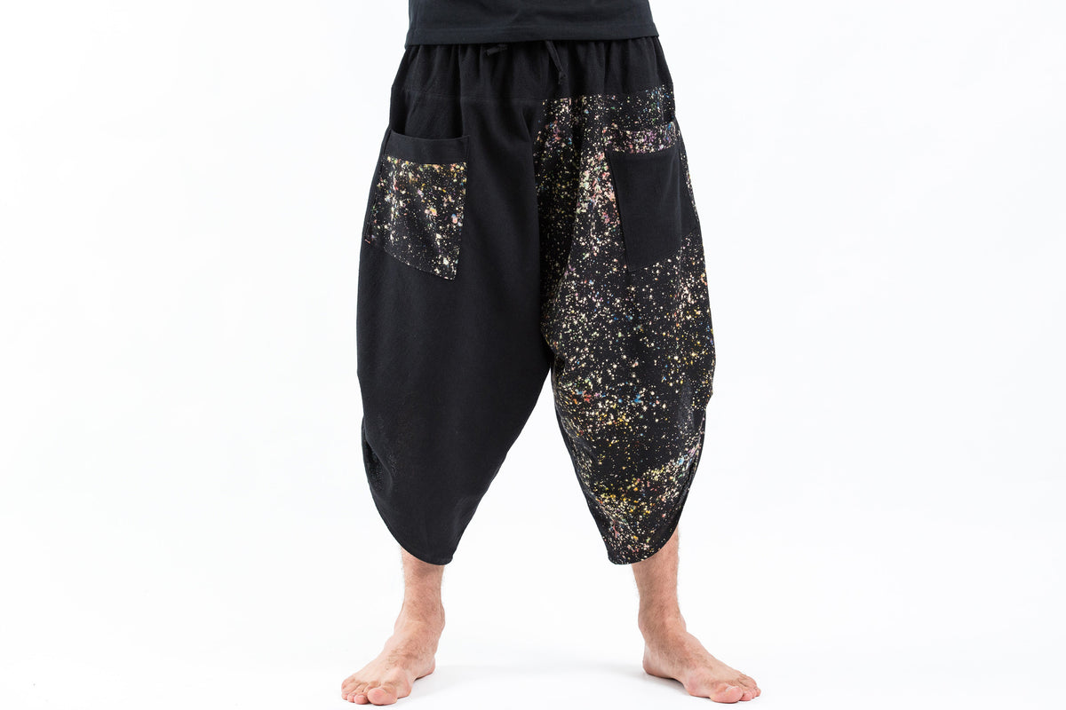 Two Tone Splatter Prints Men's Three Quarter Pants in Black – Harem Pants