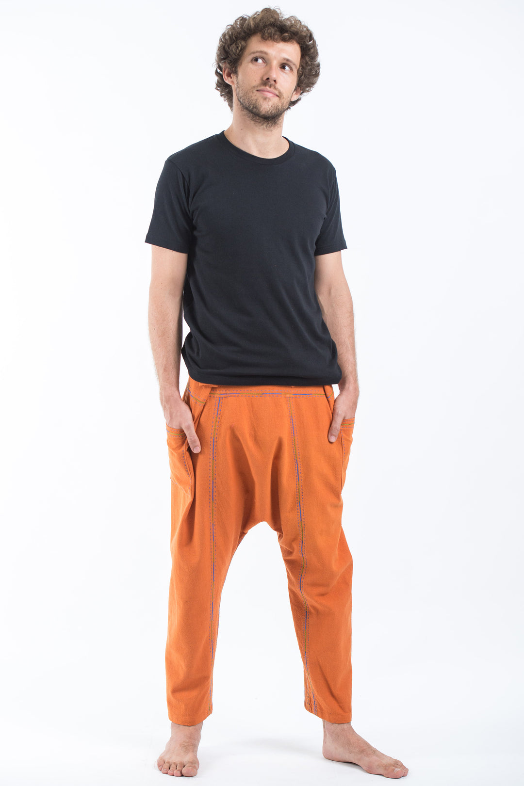 Hand Embroidered Men's Slim Cut Fisherman Pants in Orange – Harem Pants