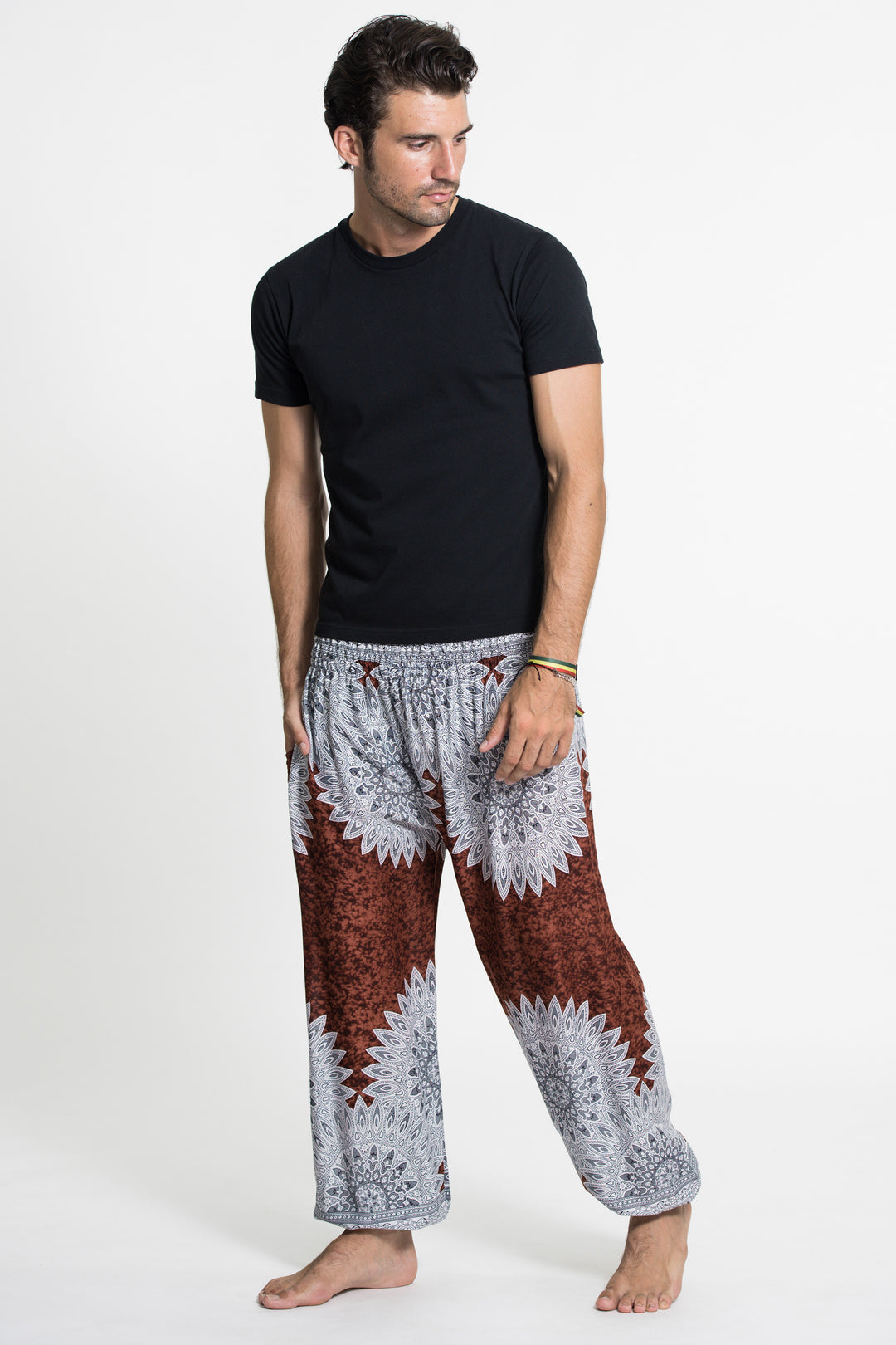 Marble Mandalas Men's Harem Pants in Brown