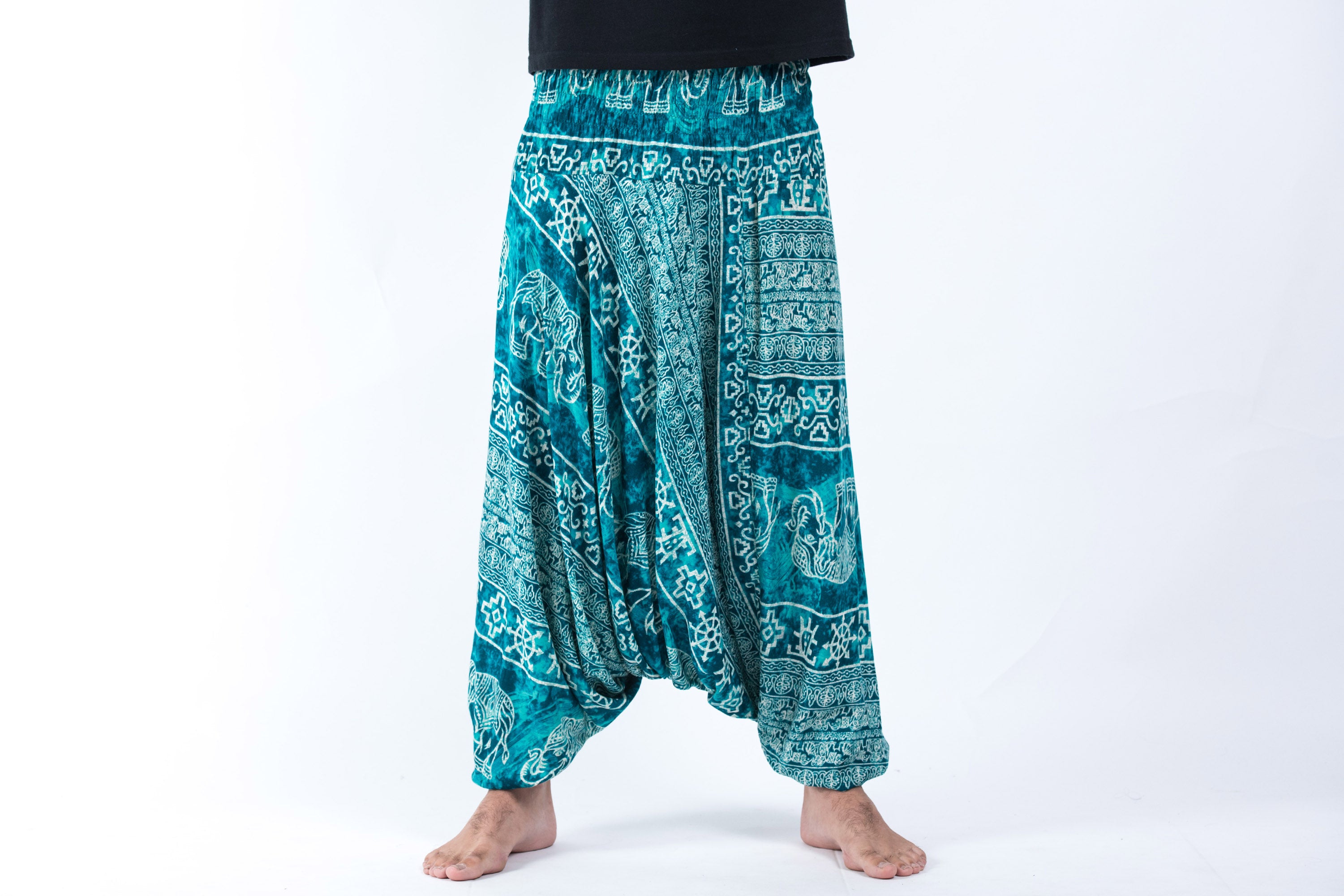 Marble Elephant Drop Crotch Men's Elephant Pants in Turquoise – Harem Pants