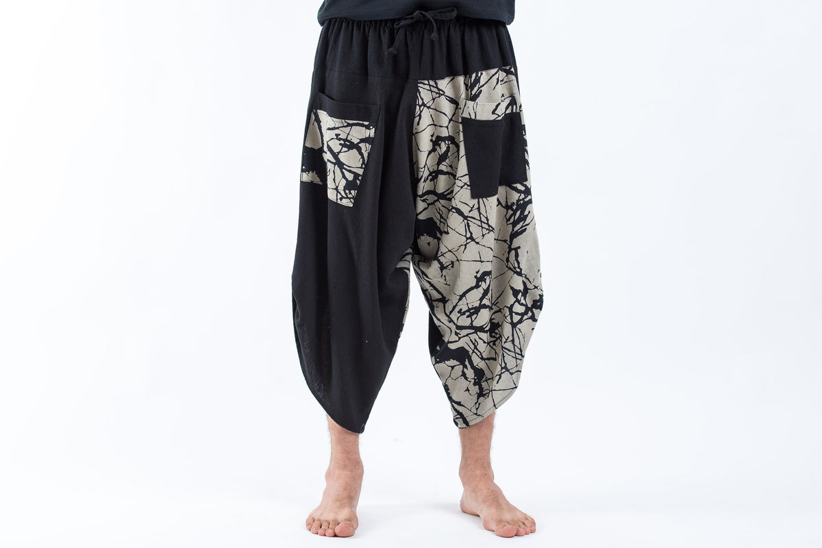 Two Tone Shatters Print Men's Three Quarter Pants in Black – Harem Pants