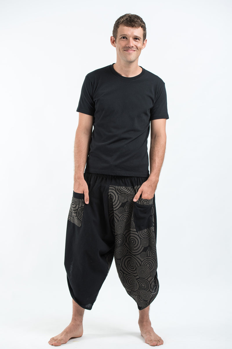 Two Tone Swirls Prints Men's Three Quarter Pants in Black Gray – Harem ...