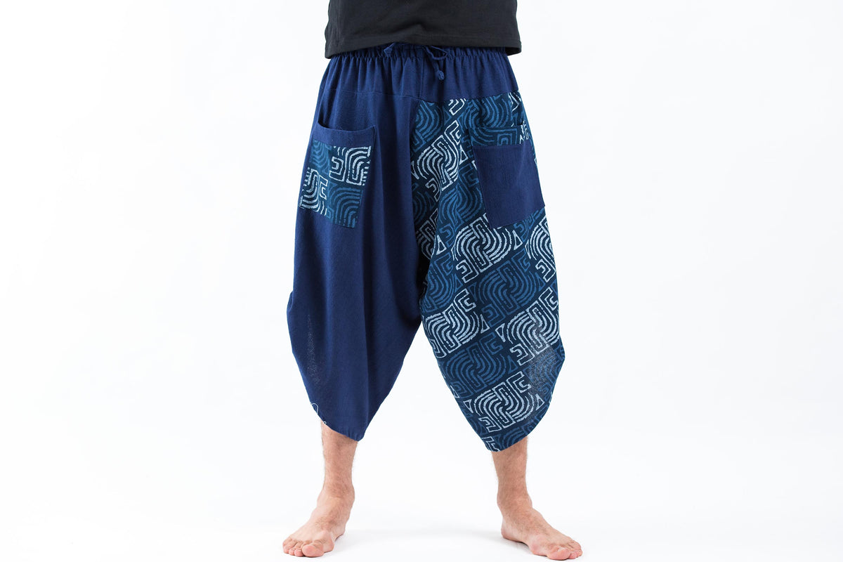 Two Tone Maze Prints Men's Three Quarter Pants in Blue – Harem Pants
