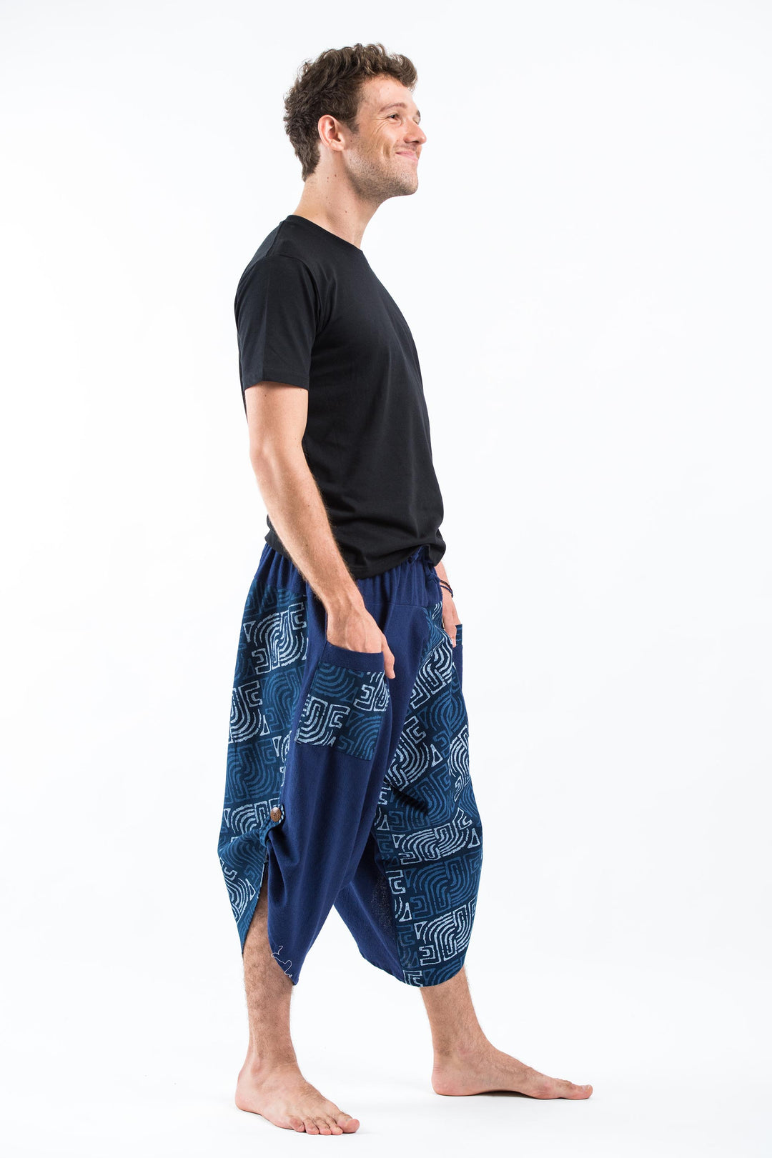 Two Tone Maze Prints Men's Three Quarter Pants in Blue – Harem Pants