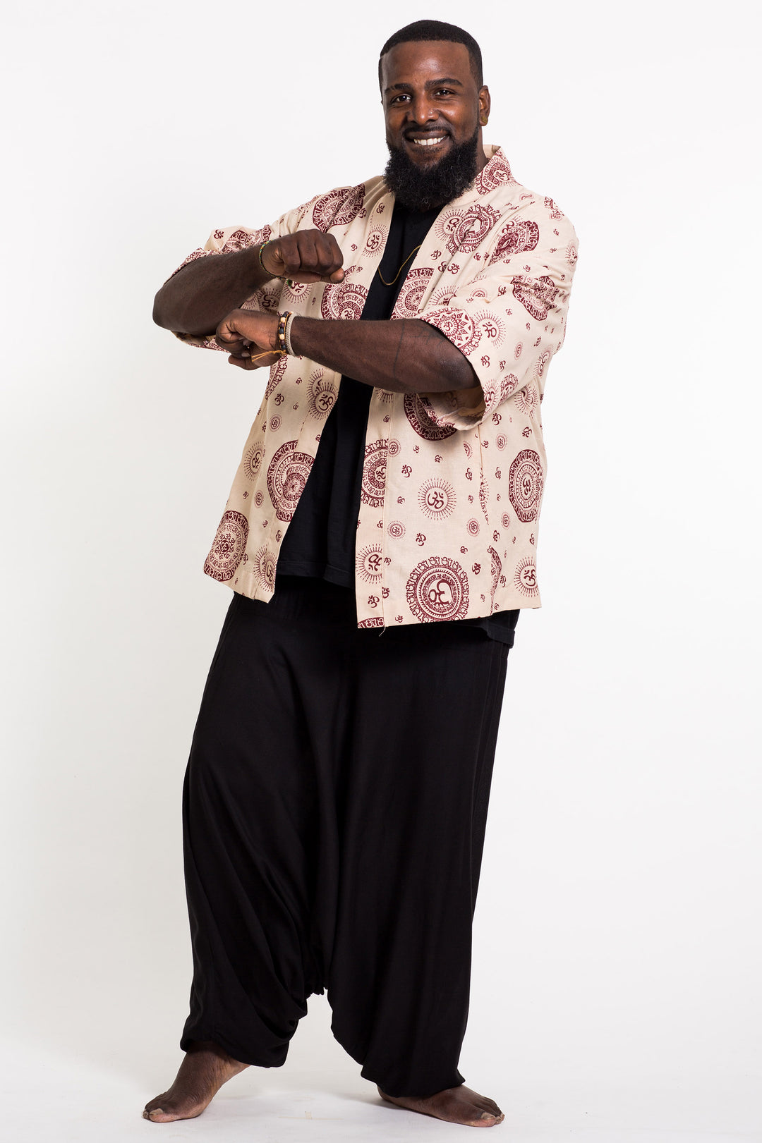 Ohm Print Cotton Kimono Cardigan in Cream – Harem Pants