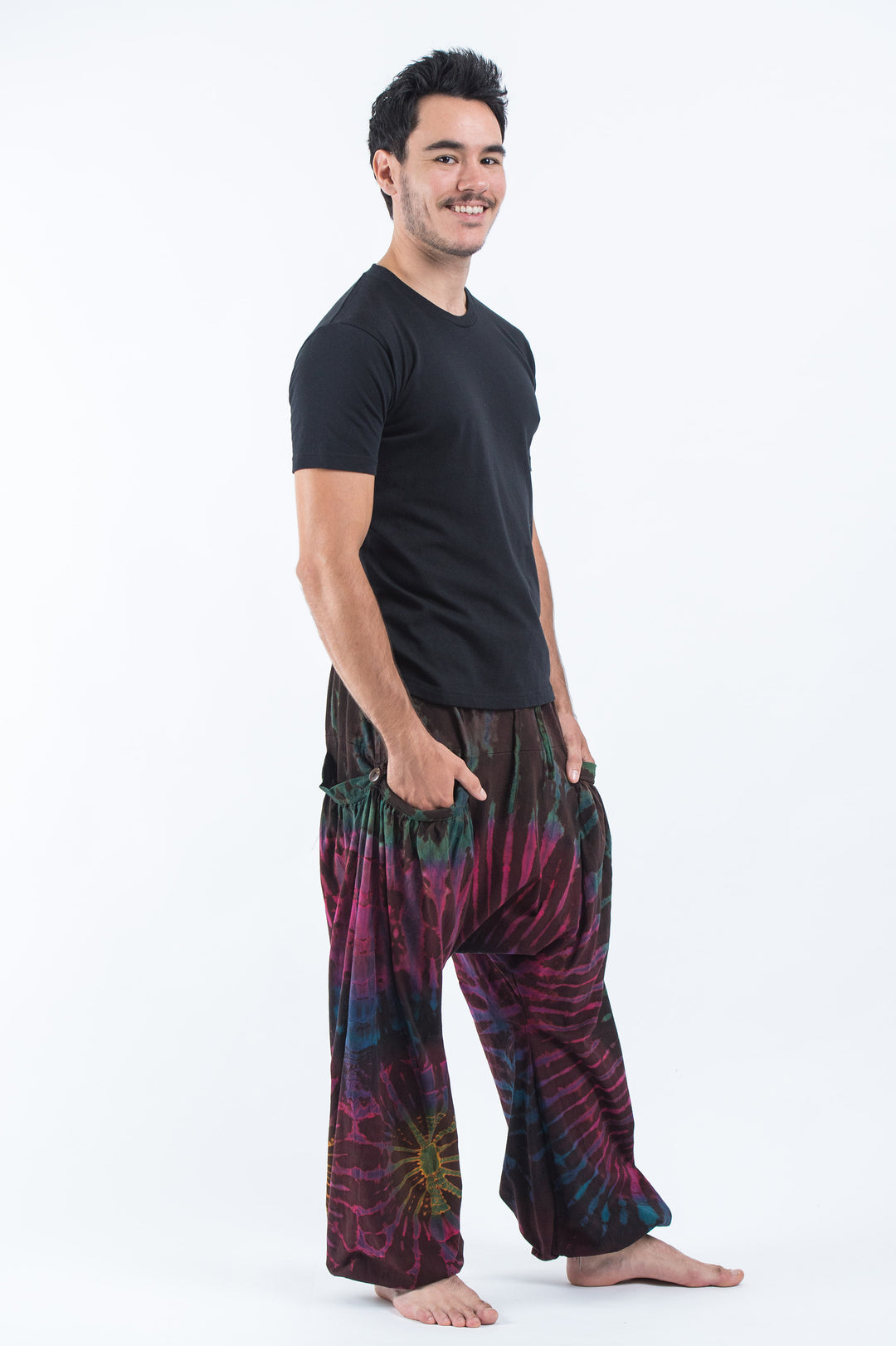 Tie Dye Cotton Men Harem Pants in Maroon Brown