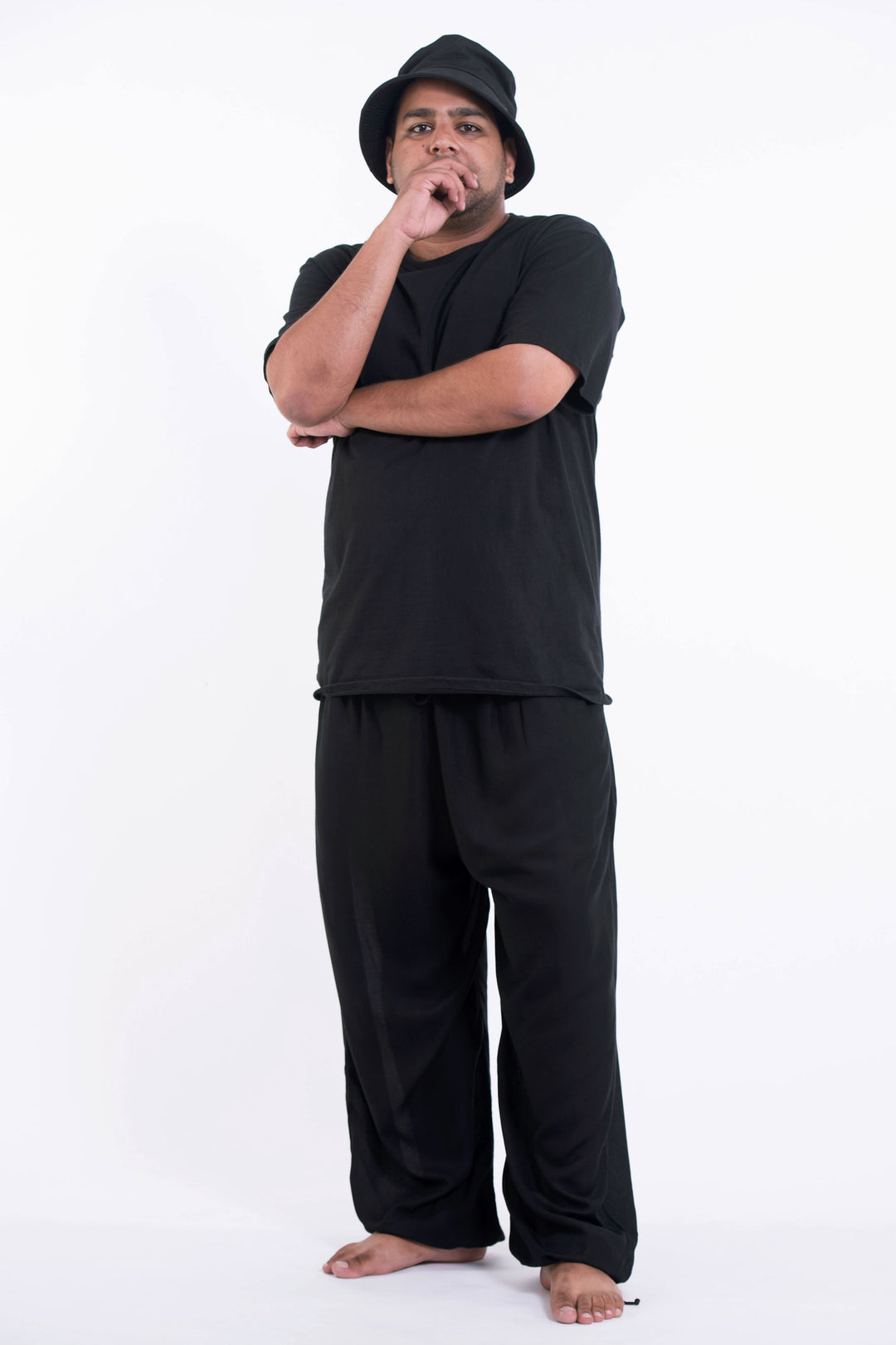 Plus Size Solid Color Drawstring Men's Yoga Massage Pants in Black ...
