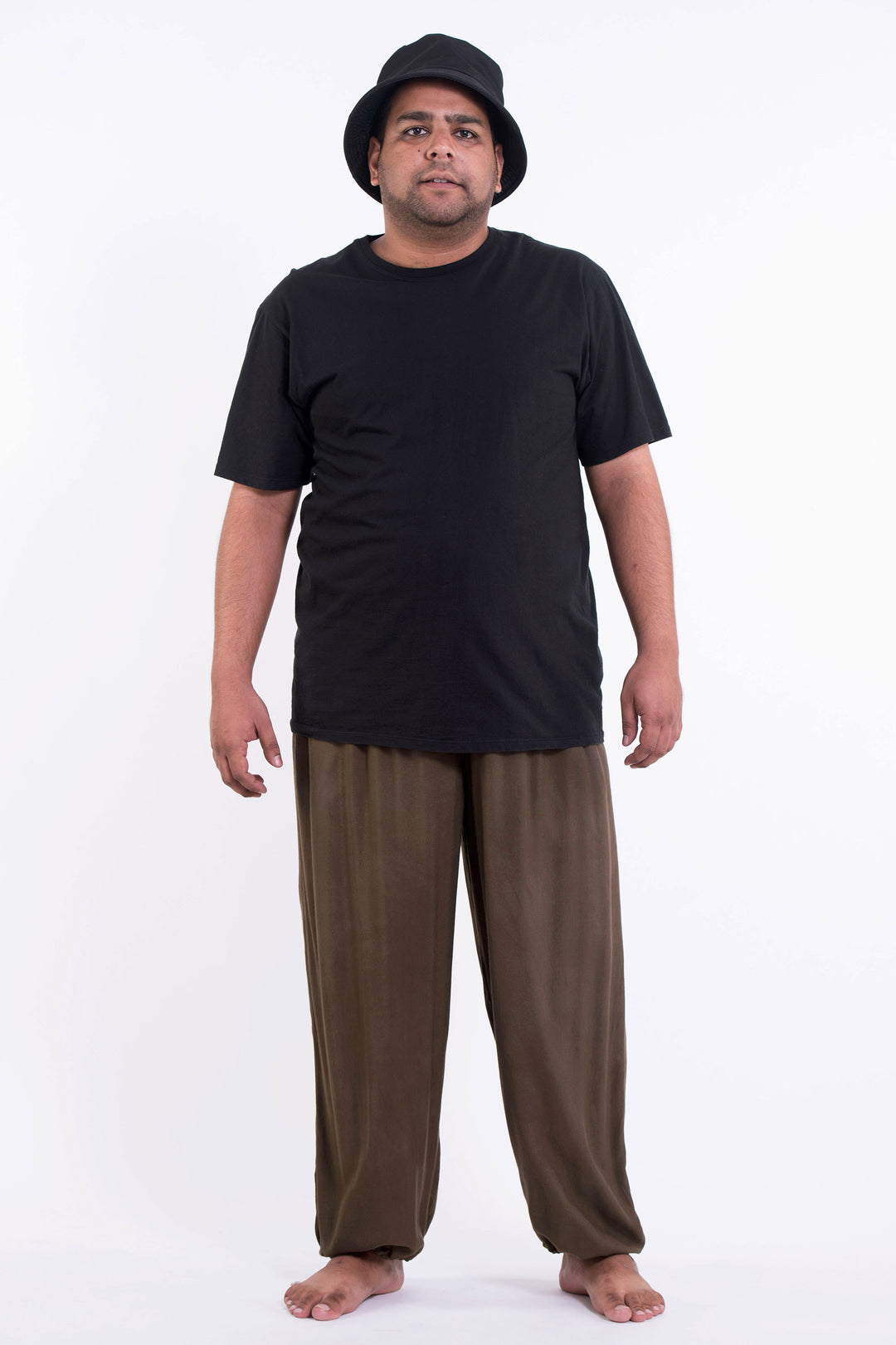 Plus Size Solid Color Drawstring Men's Yoga Massage Pants in Brown ...