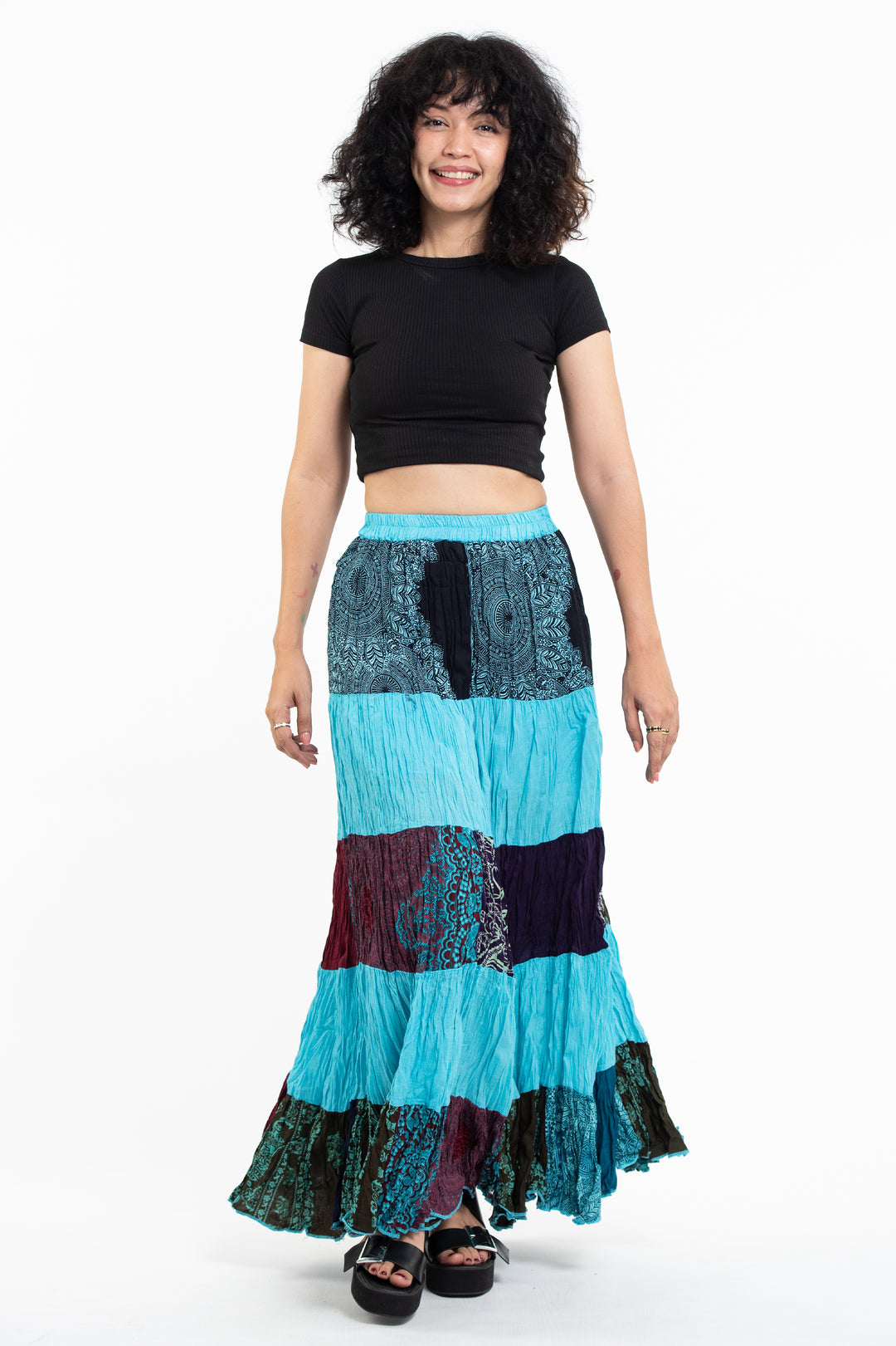 Patchwork Long Skirt in Blue – Harem Pants