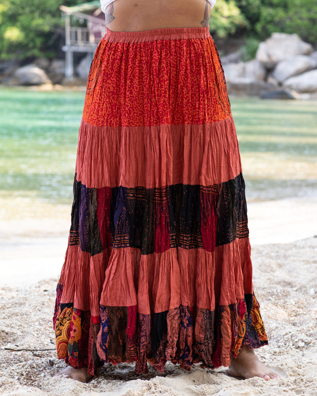 Plus Size Patchwork Long Skirt in Brick – Harem Pants