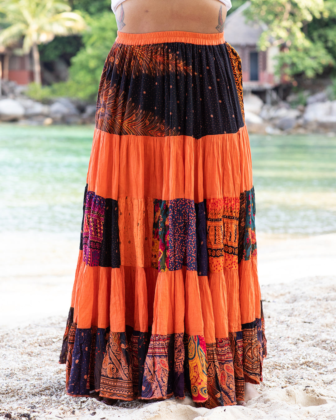 Plus Size Patchwork Long Skirt in Bright Orange – Harem Pants